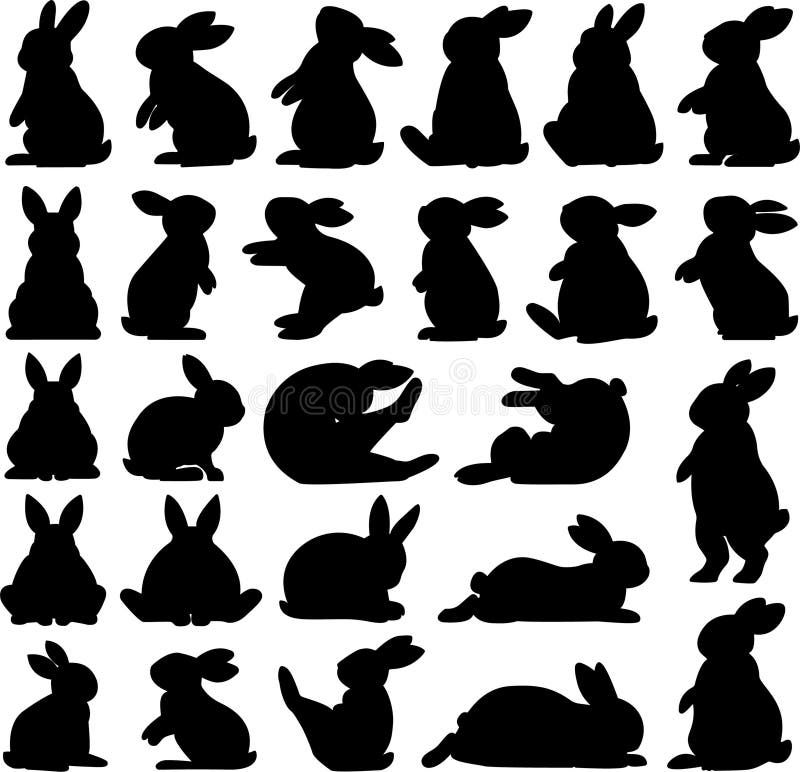 Set of Black Rabbit Silhouettes in Vector Illustration. Black Shadow of ...