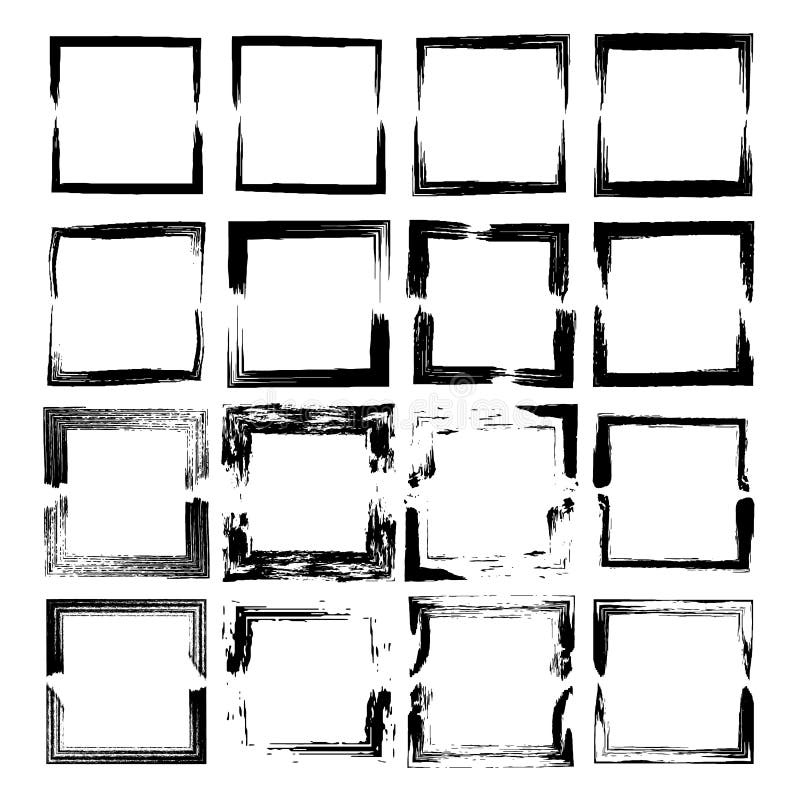 Set of Grunge Square Frames. Empty Border Background. Hand Draws Black ...