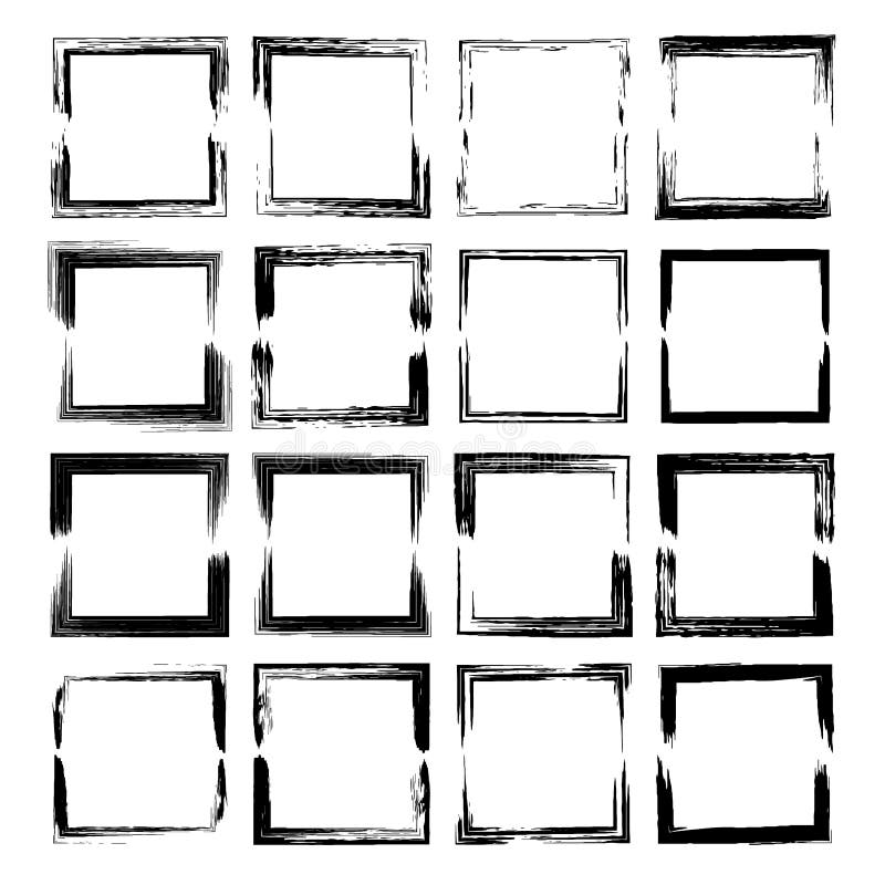 Set Of Black Rectangle Empy Grunge Frames Vector Illustration Stock