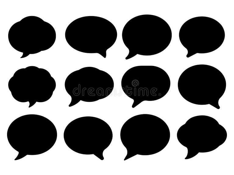 Set of Black Silhouette Empty Speech Bubbles Vector on White Background ...
