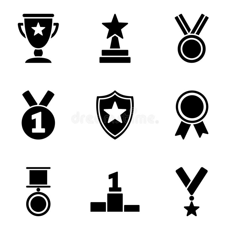 Set of Black Silhouette Icons Representing Various Awards and ...