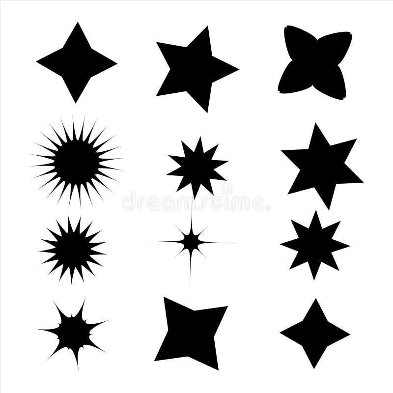A Set of Black Silhouette Vector Stare Shape on White Background Stock ...