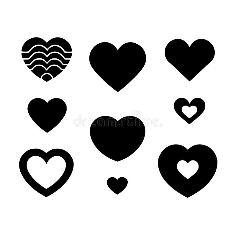 Set of Black Silhouettes of Heart. Illustration Stock Illustration ...
