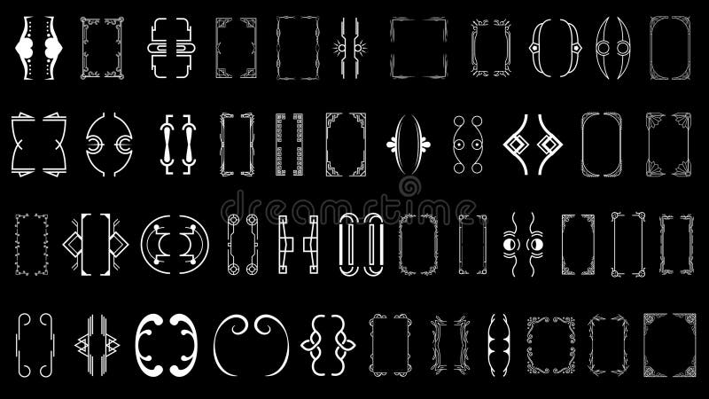 Set Black Simple Line Frame Collection Doodle Square Floral Frame ...