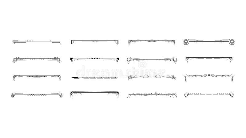 Set Black Simple Line Collection Doodle Border Elements Vector Design ...