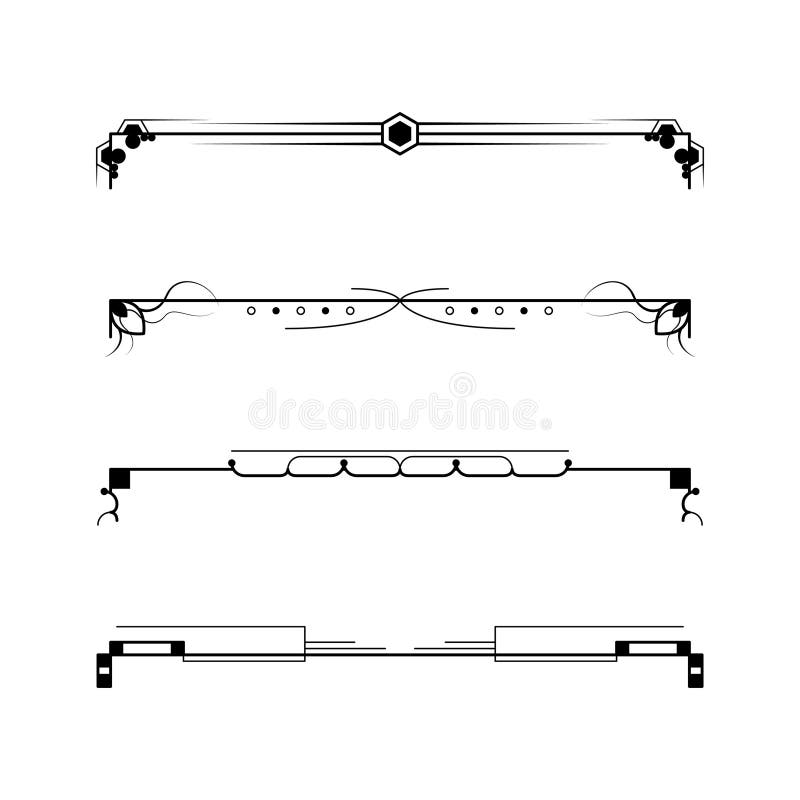 Set Black Simple Line Collection Doodle Border Elements Vector Design ...