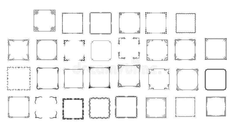 Set Black Simple Line Frame Collection Doodle Square Floral Frame ...