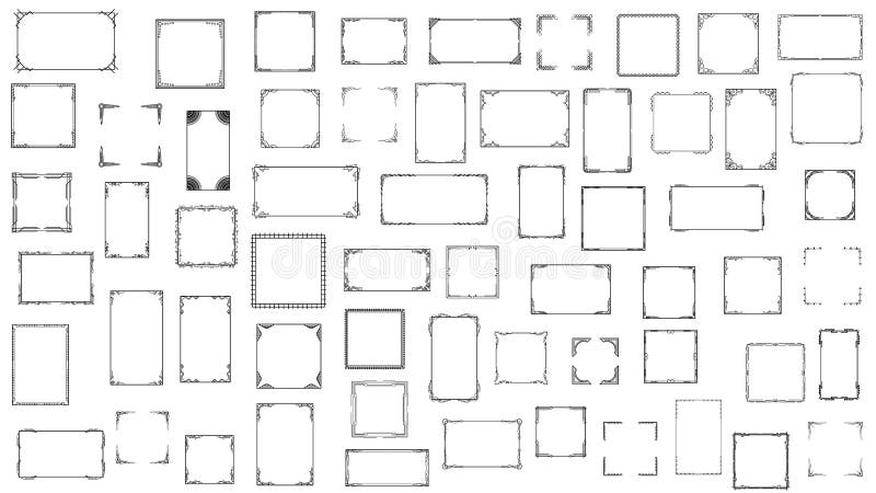 Set Black Simple Line Frame Collection Doodle Square Floral Frame ...