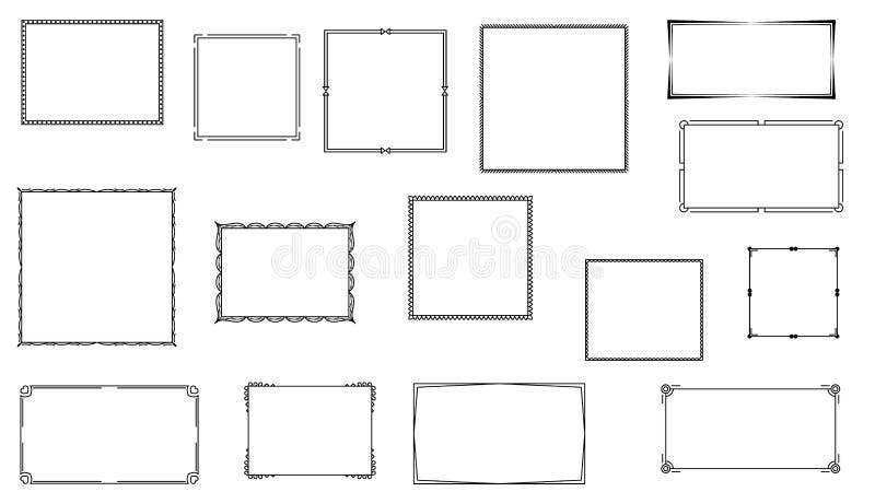 Set Black Line Frame Collection Doodle Square Floral Frame Leaves ...