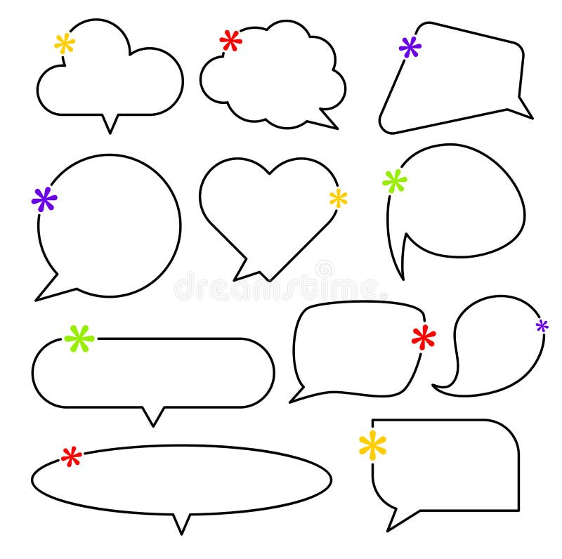 Set of Black Speech Bubbles Outline with Asterisk Sign. Space for Text ...