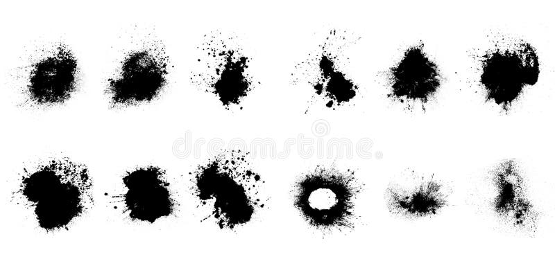 Set of Black Splashes with Splashes Isolated on White Background Stock ...