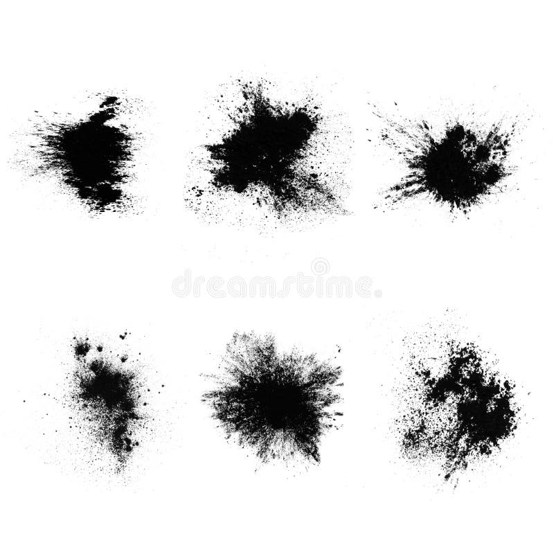 Set of Black Splashes with Splashes Isolated on White Background Stock ...