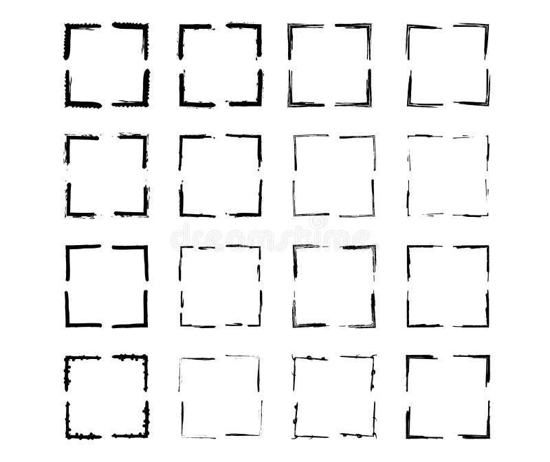 Set of Black Square Vector Grunge Frames Stock Vector - Illustration of stroke, rough: 181278472
