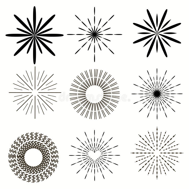 Set of Black Sun Burst Vector Illustration. Circle Form. Abstract ...