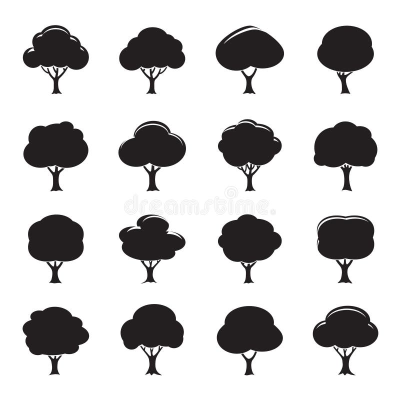 Set of Black Trees Icon. Vector Illustration. Stock Illustration ...