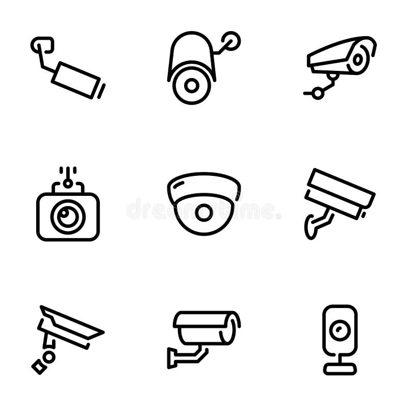 Set of Black Vector Icon, Isolated on White Background, on Theme CCTV ...