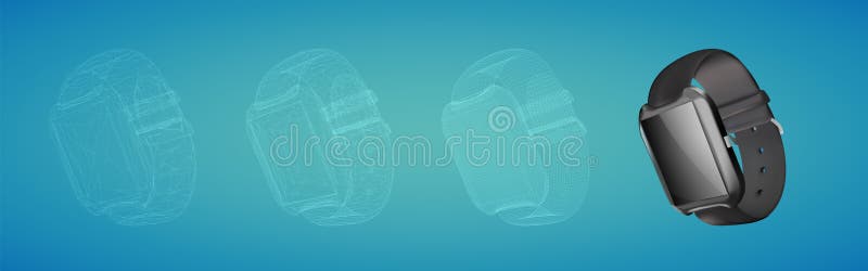 Set of Black Vector Smart Watches on a Blue Background Stock Vector ...