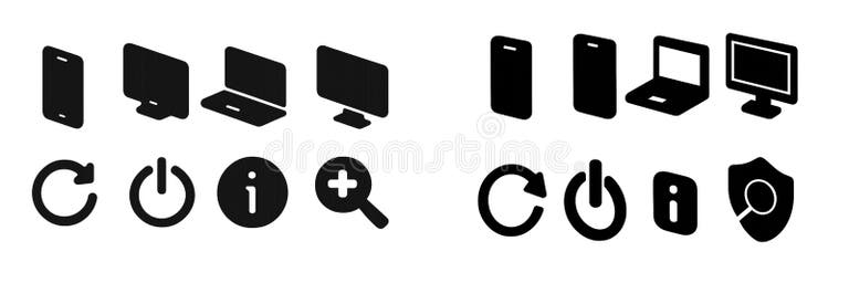 Set of Black Web Icons Depicting Various Devices and UI Elements for Digital Usage and Design ...