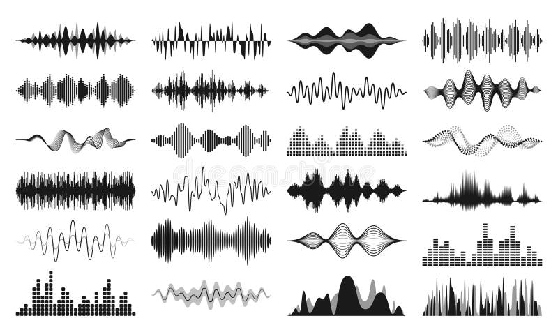 Set of Black and White Audio Visualization. Vector Illustration of ...