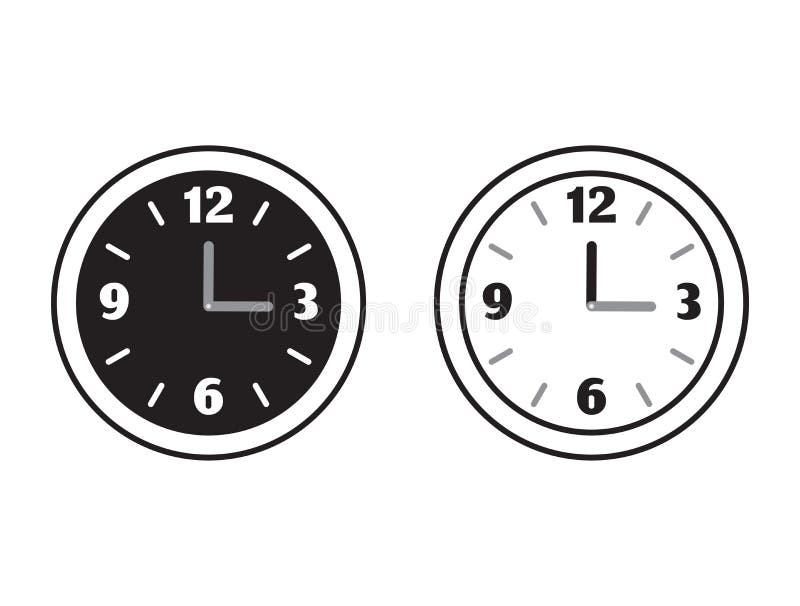 Set of Black and White Circle Clock Flat Block Icon Design, Classic ...