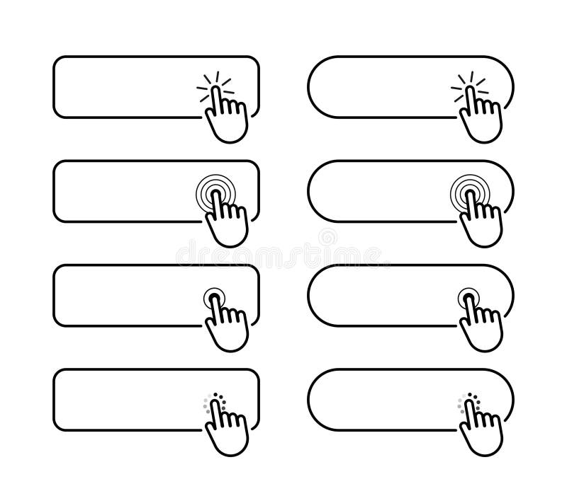 Set of Black and White Clicking Hand Icons for Web Buttons - Vector ...