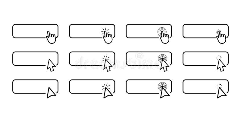 Set of Black and White Clicking Hand Icons for Web Buttons - Vector ...