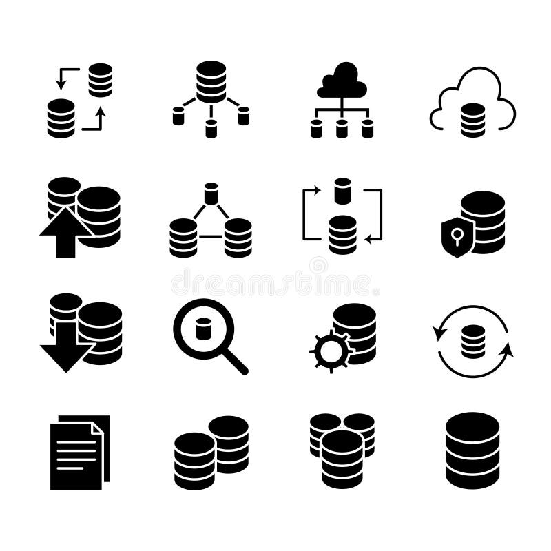 Set of Black and White Database Icons for Your Project Stock Vector ...