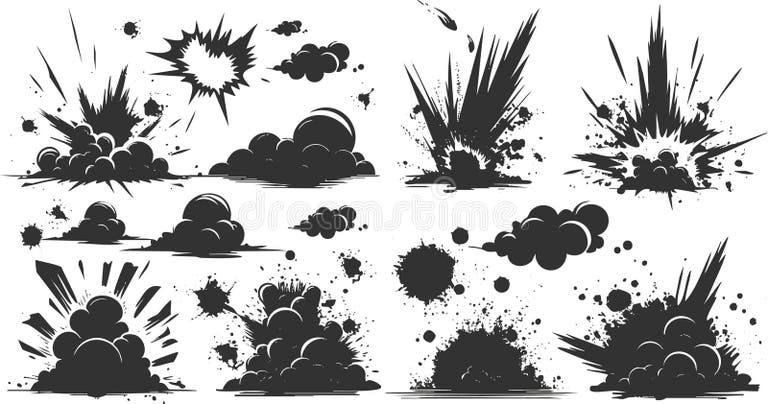 Set of Black and White Explosion and Smoke Illustrations. Stock ...