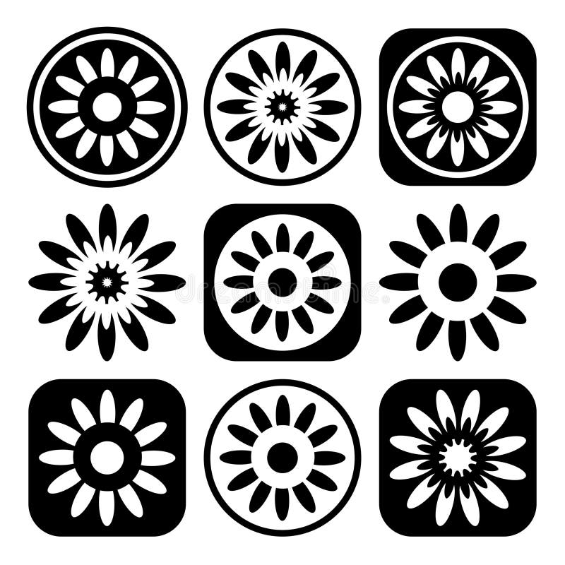 Set of Black and White Flower Icons. Elements for Design Stock Vector ...