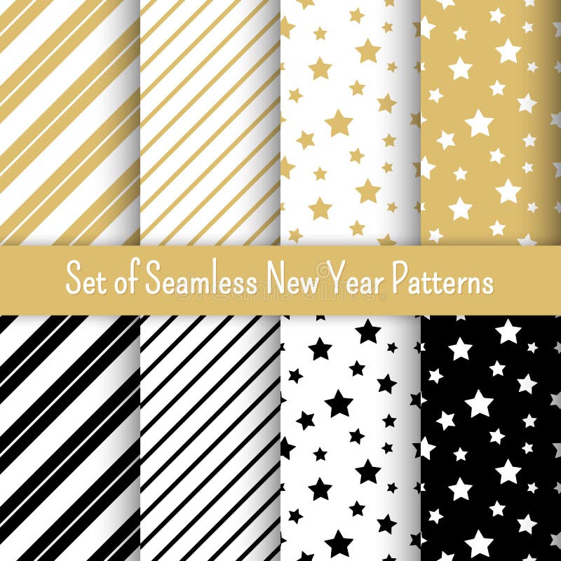 Set of Black, White and Gold Seamless New Year Party Patterns Stock ...