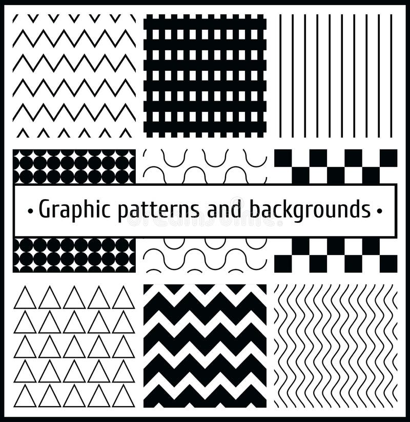 Set of Black and White Graphics Elements, Patterns, Background ...