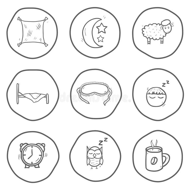 Set of Black-white Hand Drawn Icons on Sleep Theme Stock Vector ...