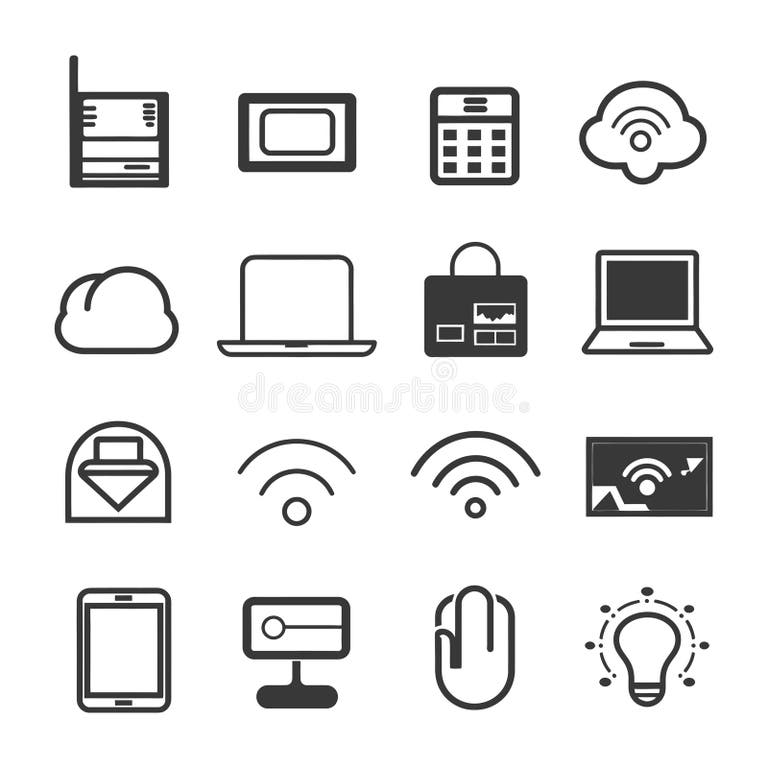Collection of Modern Technology Icons a Set of Sixteen Sleek ...
