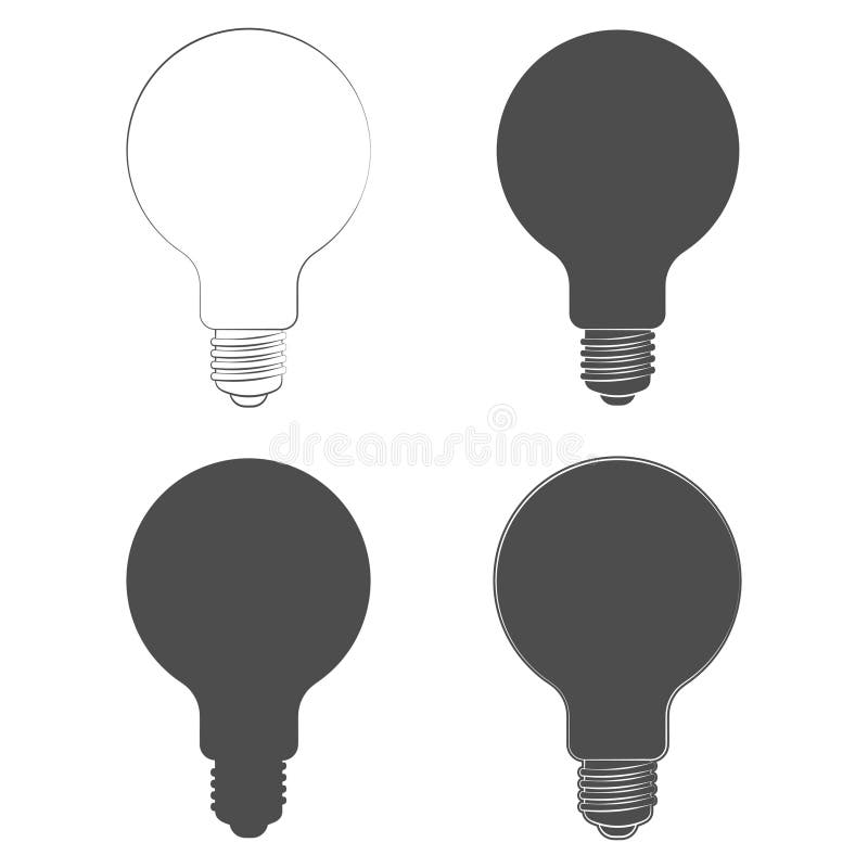 Set of Black and White Illustrations Light Bulb. Isolated Vector ...