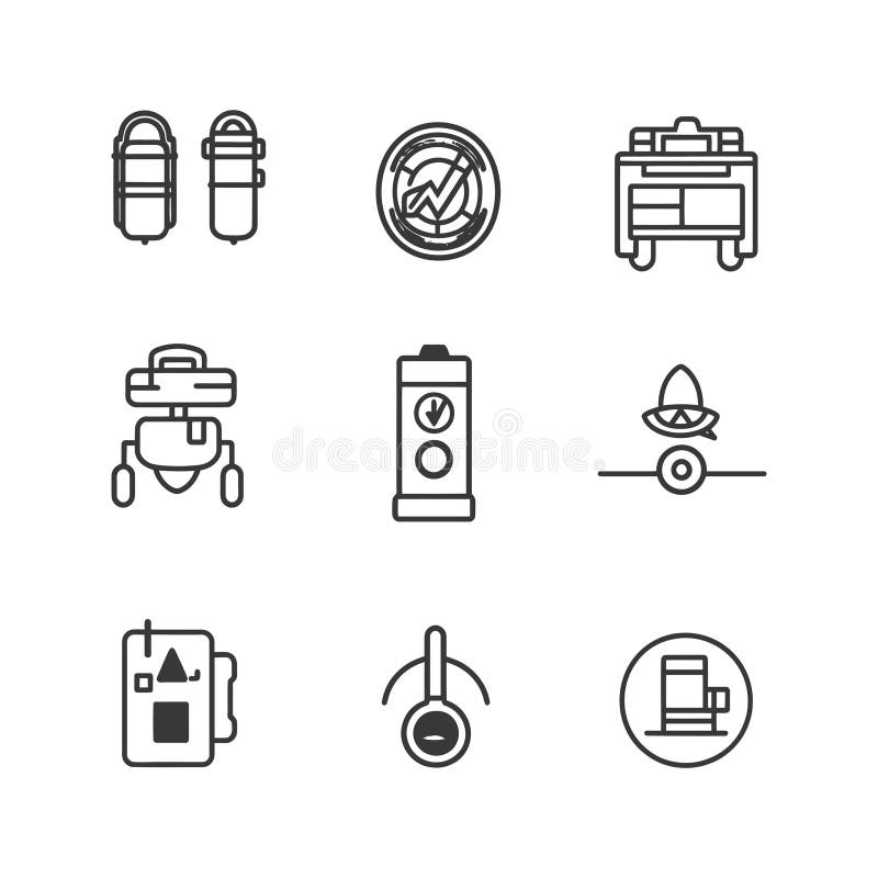 Collection of Nine Line Icons: Industrial Equipment and Process Control ...