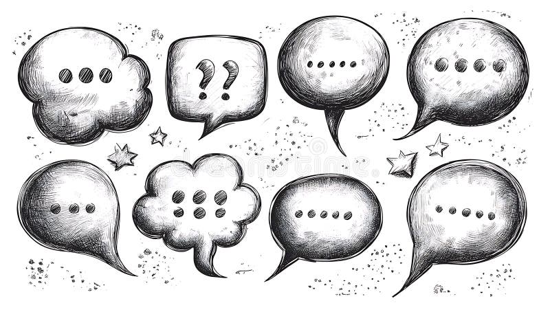 Black and White Line Speech Bubbles Empty Dialogue Vector Clip Art ...