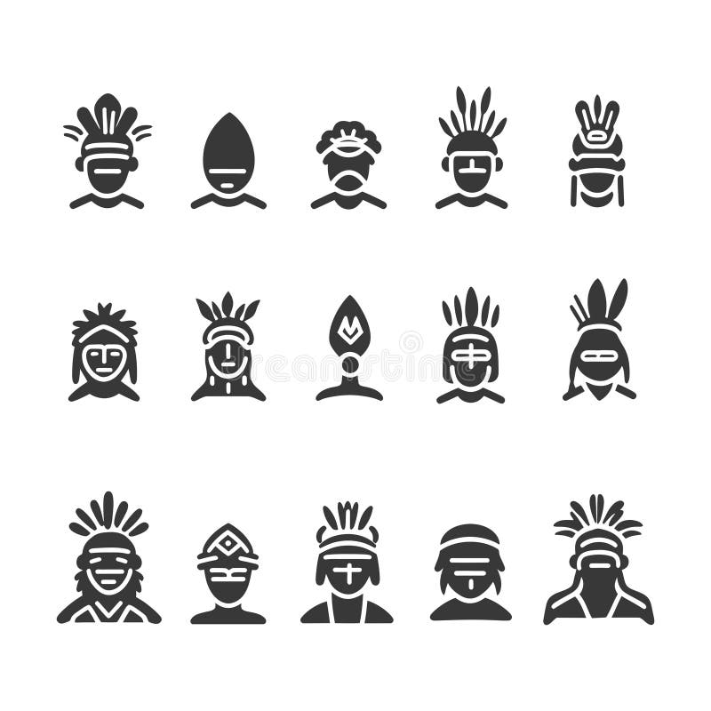 Collection of Native American Headdress Icons, Vector Graphics Set ...