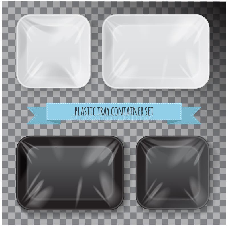 Set of Black Rectangle Blank Styrofoam Plastic Food Tray Container ...