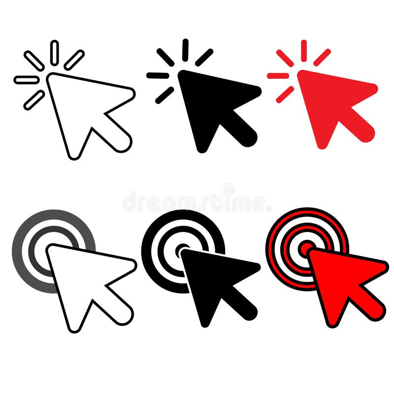 Set of Black White and Red Computer Mouse Clicks on a White Background ...