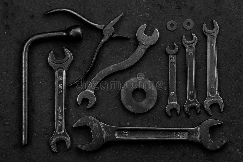 Mechanical-tools In Black/white Stock Photo - Image of steel, wrench ...