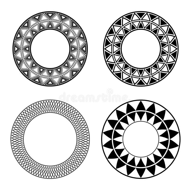 Set of Black and White Round Frames with Geometric Pattern. Stock ...