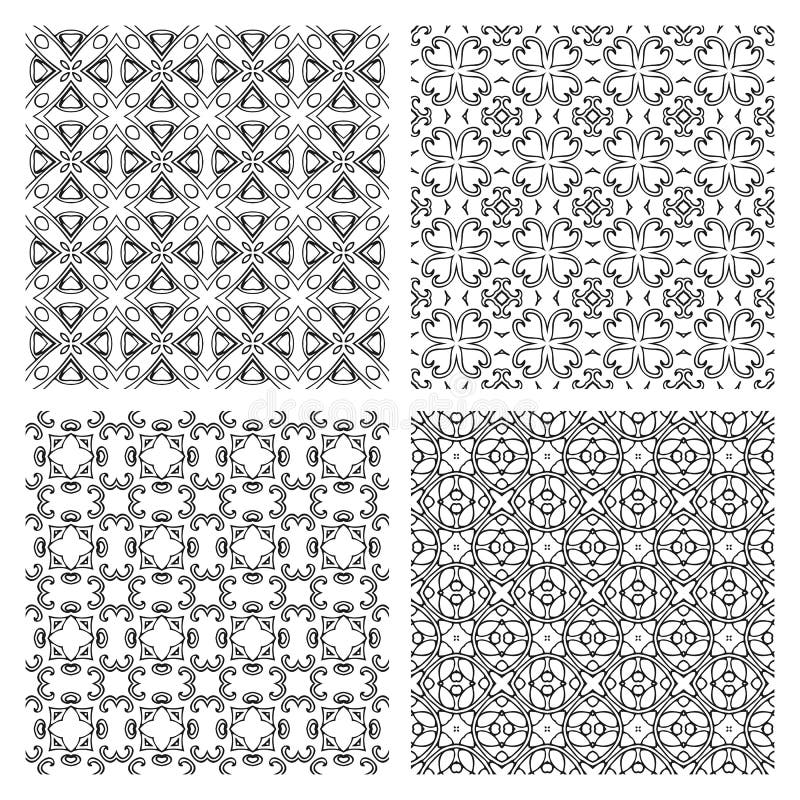 Set of Black and White Seamless Patterns. Monochrome Vector ...
