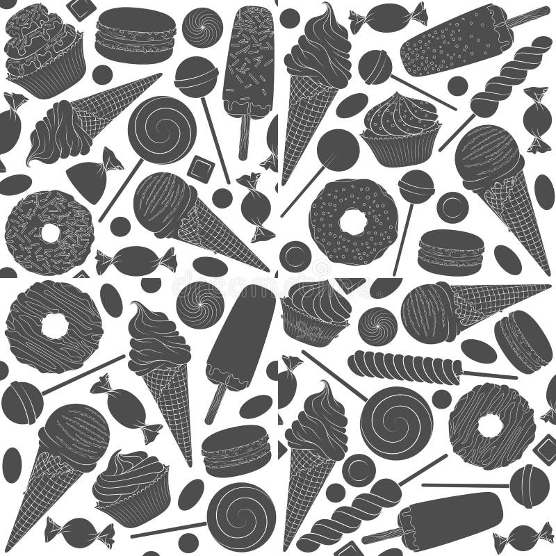 Set of Black and White Seamless Patterns with Sweets Stock Vector - Illustration of stick ...