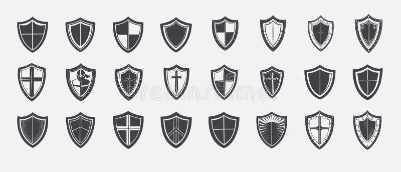 Set 30 Black White Shields Various Shapes Designs, Battle Emblem ...