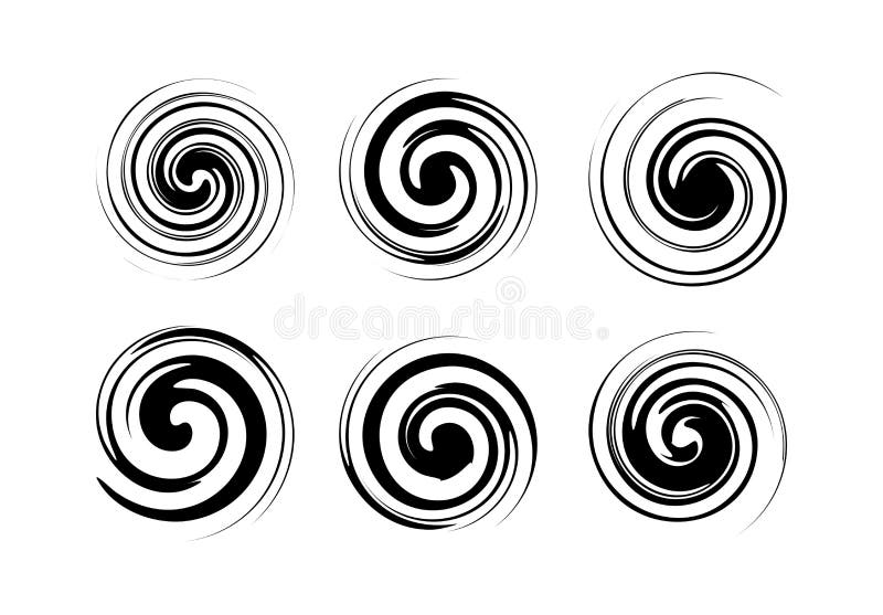 Set of Circles Element, Twisted Swirl Silhouette on White Background ...