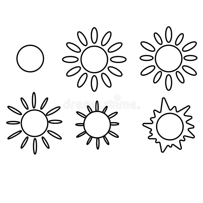 A Set of Black and White Sun Icons. Stock Vector - Illustration of sign ...