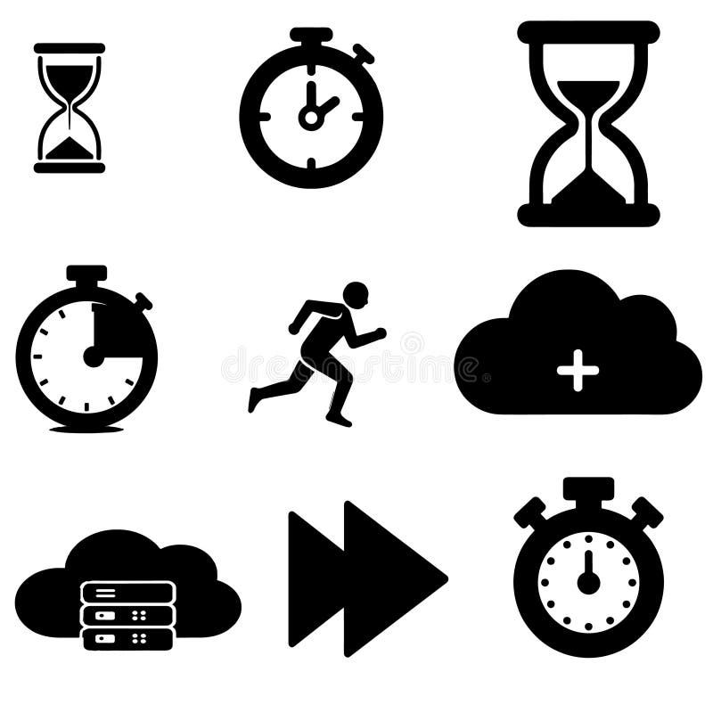 Set of Black and White Time Management Icons Stock Vector ...