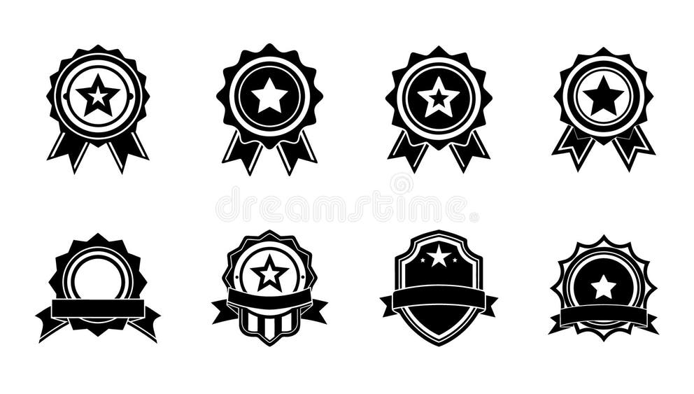 Set of Black and White Vector Medals Badges and Awards Emblems Icons. Stock Vector ...