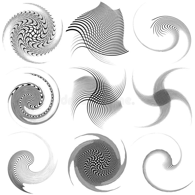 Set of Black and White Vortex, Volute Shapes. Twisted Helix Elements ...
