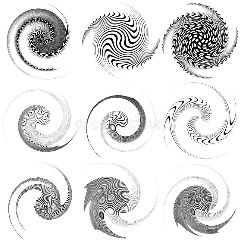 Set of Black and White Vortex, Volute Shapes. Twisted Helix Elements ...